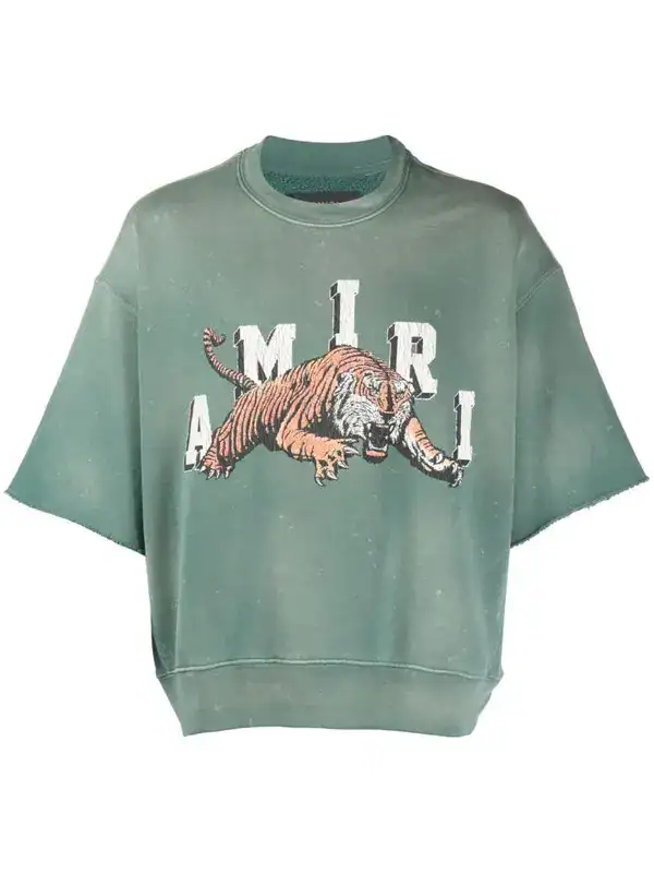 Amiri Vintage Ss Tiger-Print Short-Sleeve Sweatshirt - Green