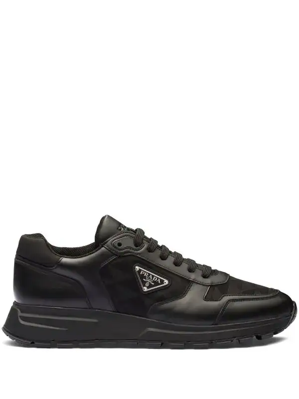 Prada Logo-Jacquard Leather Sneakers - Black | Editorialist