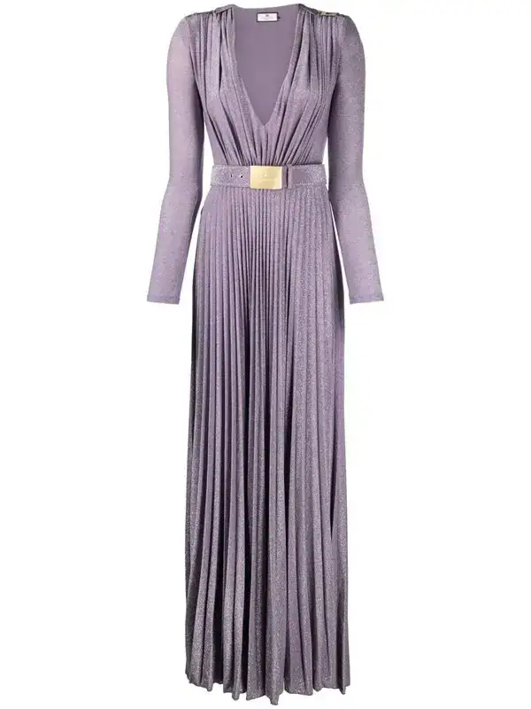 Elisabetta Franchi Belted Pleated Maxi Dress - Purple | Editorialist