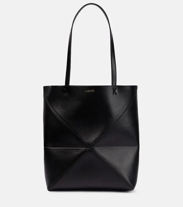 Loewe Puzzle Fold Medium Leather Tote Bag - Black