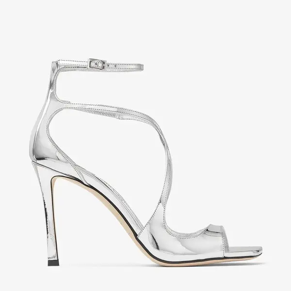 JIMMY CHOO Azia 95 Liquid Metal Leather Sandals - Silver