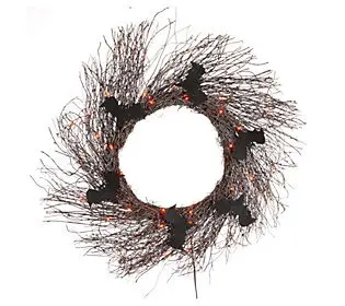 EVERLASTING GLOW Black Wreath With Bats And Orange Lights Eve Lasting Glow