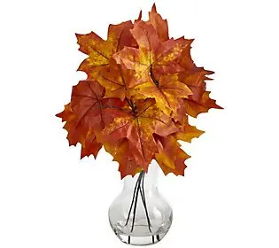 NEARLY NATURAL 18' Autumn Maple Leaf Plant In G Lass Vase
