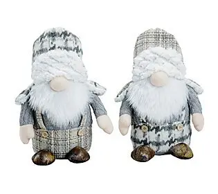 SANTA'S WORKSHOP 12' Gray Plaid Gnomes, Set Of 2