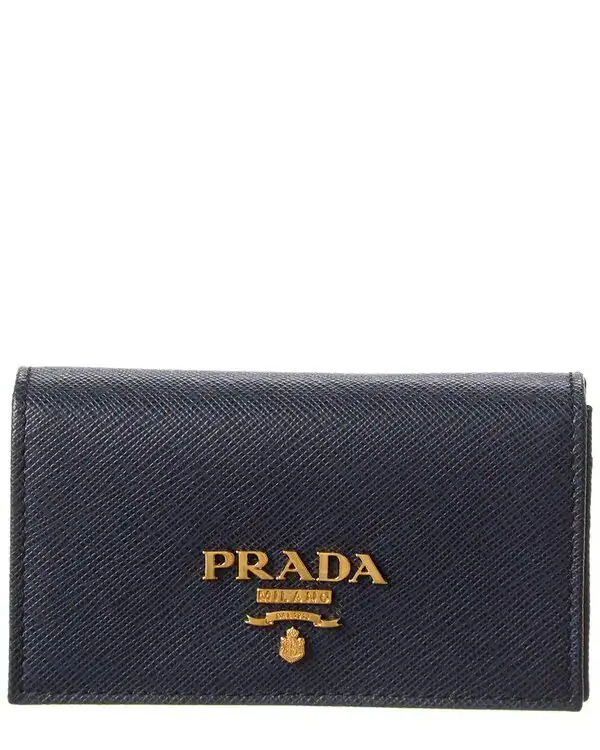 Buy Prada Logo Saffiano Leather Card Case - Black At 24% Off | Editorialist