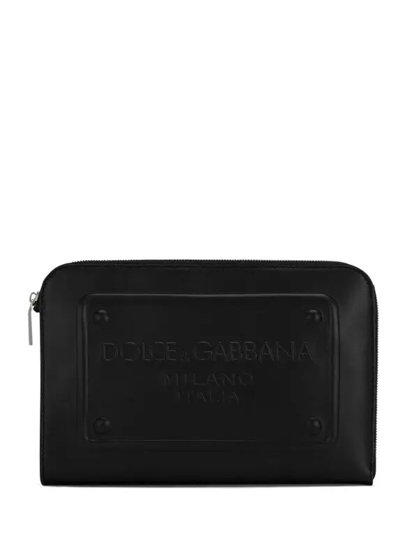 Dolce & Gabbana Raised-logo Leather Wristlet - Black