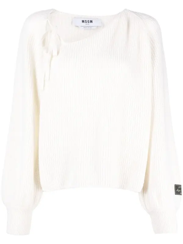 MSGM Tie-detail Ribbed Jumper - Neutrals