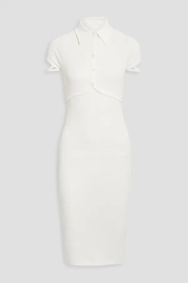 Helmut Lang Cutout Ribbed Jersey Shirt Dress - White
