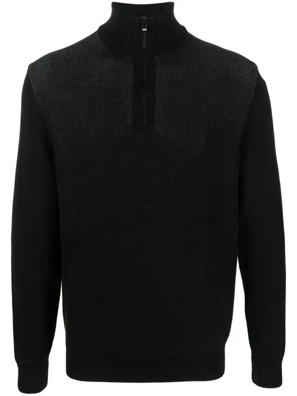 Hugo Boss Ribbed Half-zip Jumper - Black