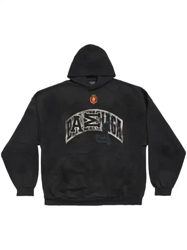 Balenciaga Skater Logo-Appliqué Cotton Hoodie - Black | Editorialist