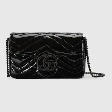 Gucci Gg Marmont Patent Super Mini Bag Patent Leather Black