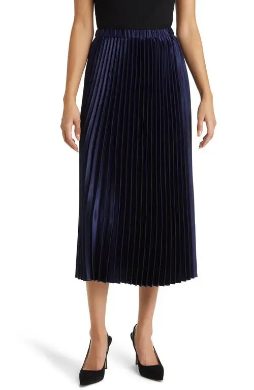 Anne Klein Pleated Satin Midi Skirt - Distant Mountain