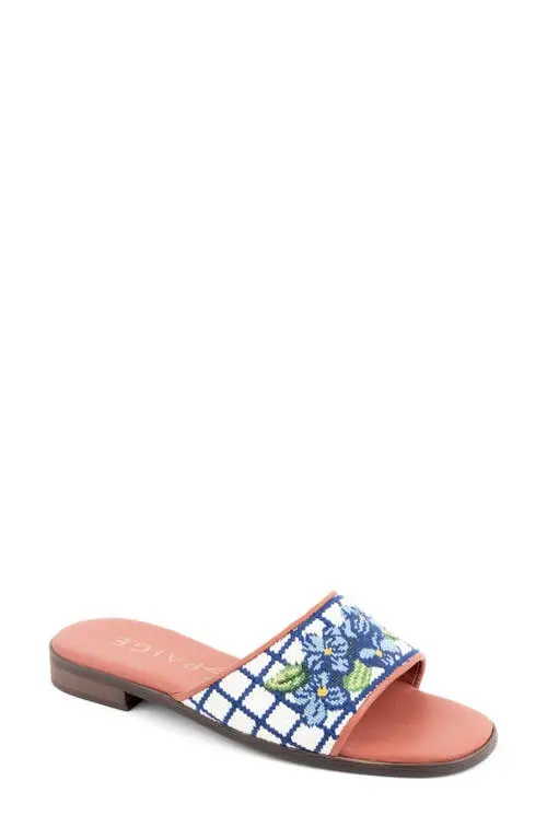 BYPAIGE Needlepoint Stitched Slide Sandal - Blue