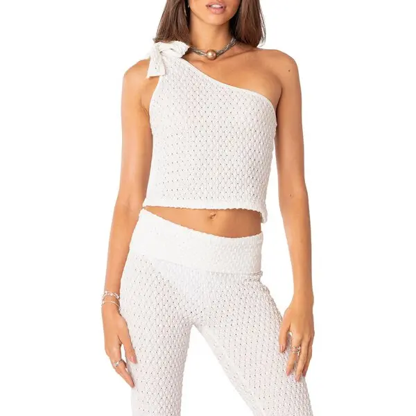 EDIKTED Amalia Textured Knit One-shoulder Top