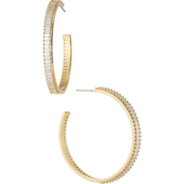 Nadri Large Disco Baguette Cubic Zirconia Hoop Earrings - Gold