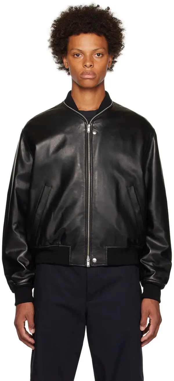 Jil Sander Black Two-Way Leather Jacket - 001 - Black 