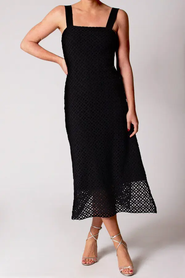 Miguelina Blake Circle Lace Midi Dress - Black | Editorialist