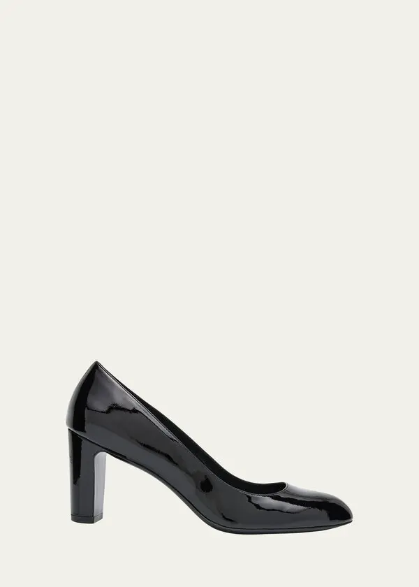 Stuart Weitzman Vida Patent Block-Heel Pumps - Black | Editorialist