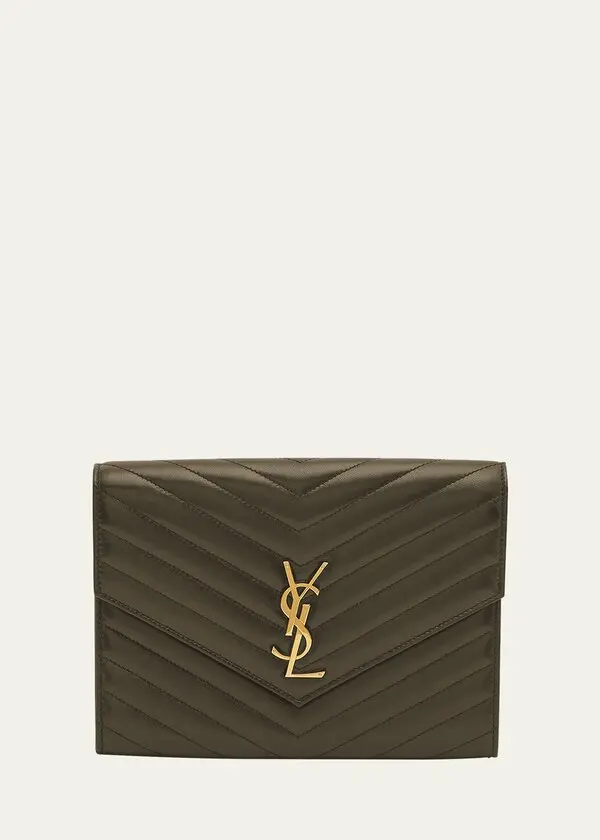 Saint Laurent Monogram Flap Clutch Bag - Light Musk