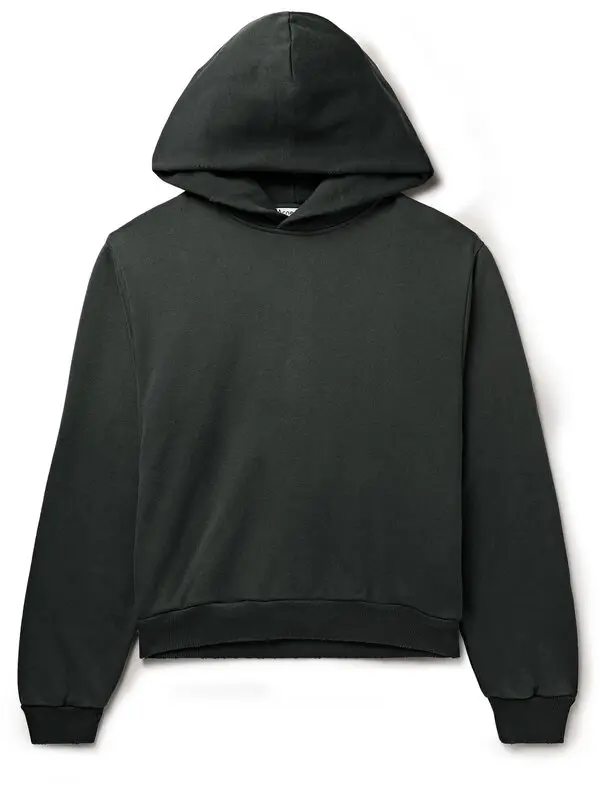Acne Studios Franziska Garment-dyed Distressed Logo-print Cotton-blend Jersey Hoodie - Blue