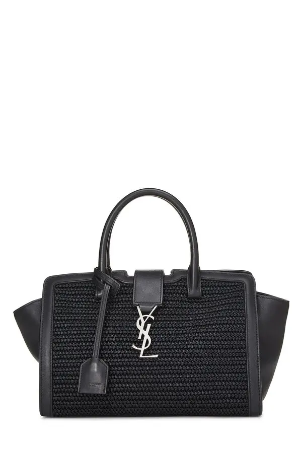 Ysl Raffia Leather Downtown Cabas Bb - Black | Editorialist