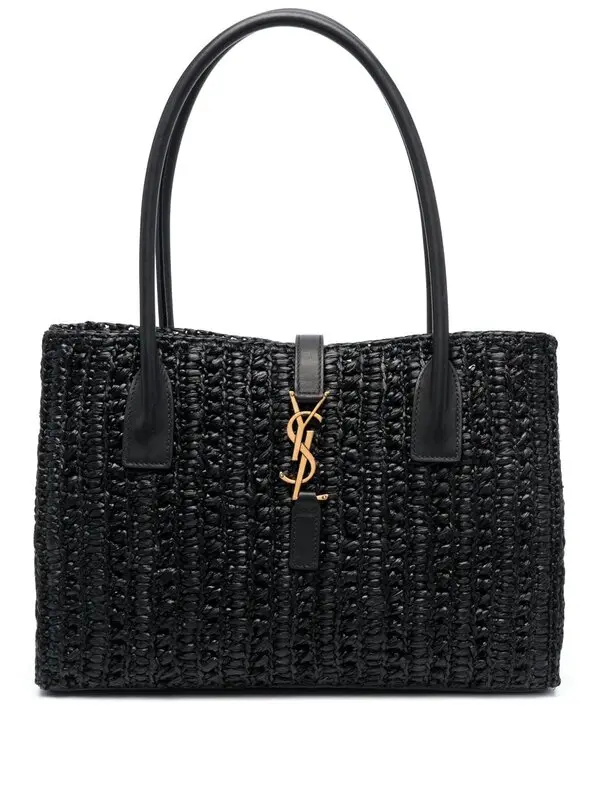 Saint Laurent Panier Raffia Tote Bag - Black | Editorialist