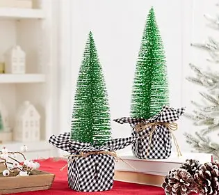 VALERIE PARR HILL Set Of 2 15 Bottlebrush Trees With Fabric Baseby Valerie