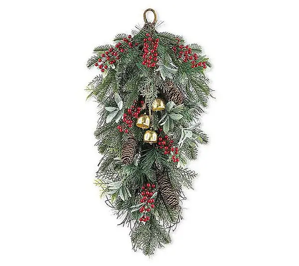 GLITZHOME 26'h Berry, Pinecone And Bell Teardro Garland