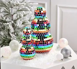 FIERCE HOME As Is Set Of 2 Stacked Discoball Snowmen