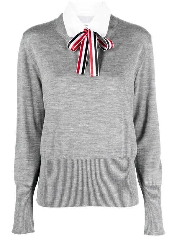 Thom Browne Jersey Stitch Ribbon Tie Jumper