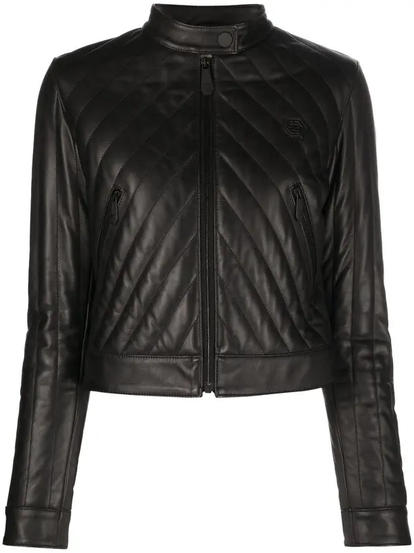 Philipp Plein Matelassé Leather Jacket - Black