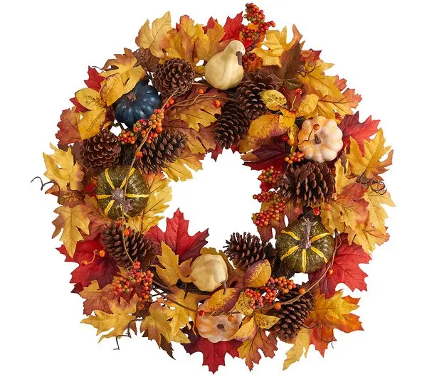 NEARLY NATURAL 26' Fall Pumpkin, Gourd, Pinecon E & Maple Leaf