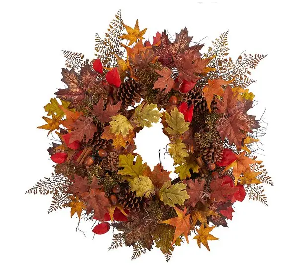 NEARLY NATURAL 30' Maple Leaves, Acorn, Pinecon Es & Cinnamon