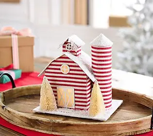 KRINGLE EXPRESS As Is Illuminated Paper Striped Barn