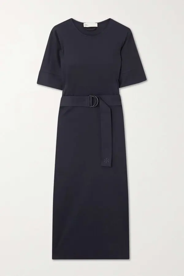 Tory Burch Belted Cotton Midi Dress - Navy | Editorialist