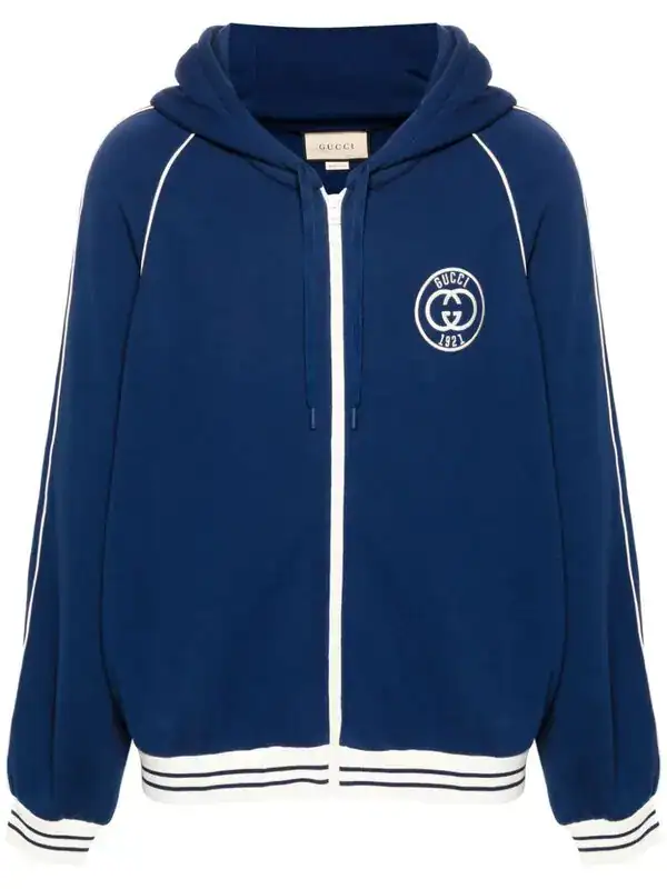 Gucci Logo-Patch Cotton Hoodie In Blue - 10% Off | Editorialist