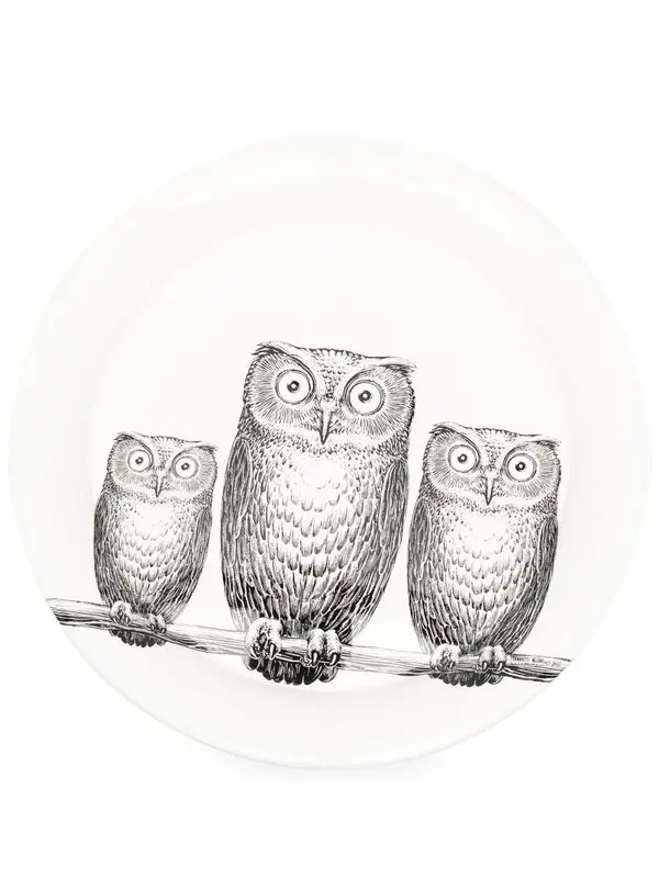 FORNASETTI Civette Circular Iron Tray - White