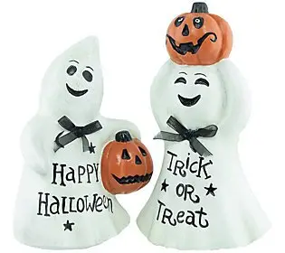 NORTHLIGHT S/2 'happy Halloween' & 'trick Or Tre At' Ghost Deco