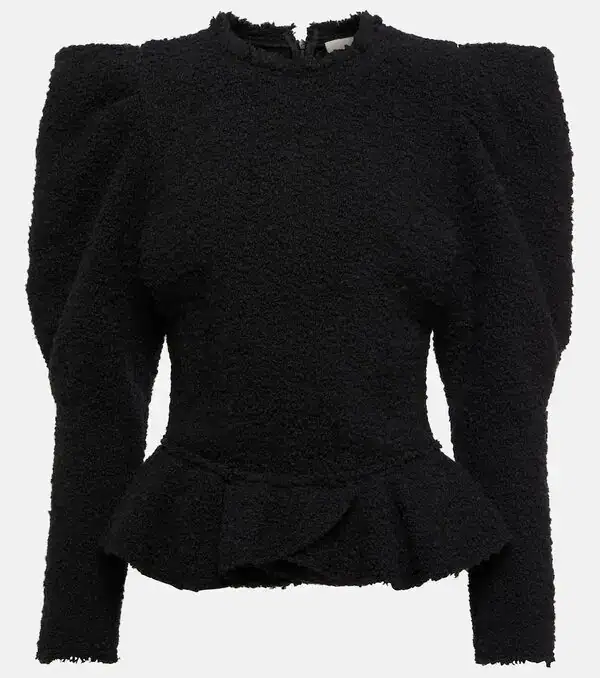 Isabel Marant Giamili Bouclé Peplum Top In Black - 30% Off