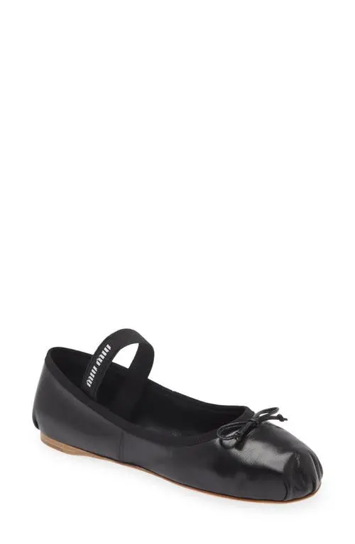 Miu Miu Lea Logo Ballerina Flat - Black