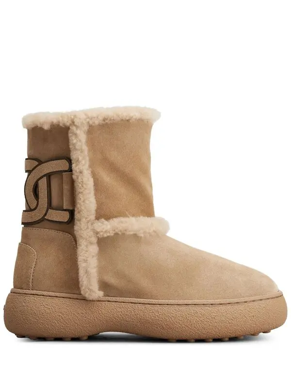 TOD'S Logo-patch Suede Boots - Neutrals