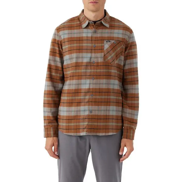 O'Neill Redmond Plaid Stretch Flannel Button-up Shirt - Medium Brown