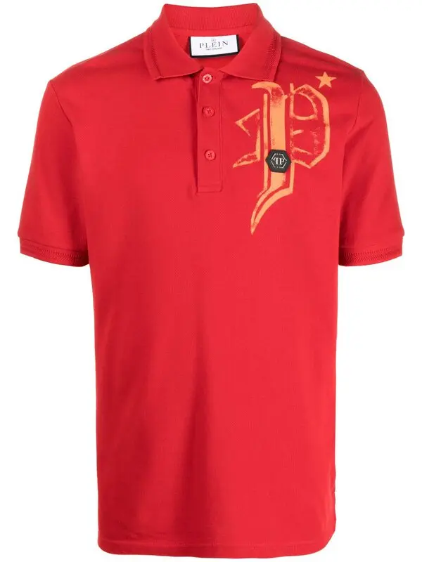 Philipp Plein Skull & Bones Jersey Polo Shirt - Red