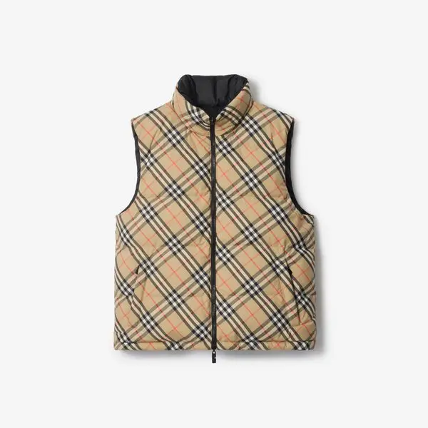 Burberry Reversible Check Puffer Gilet - Sand Beige