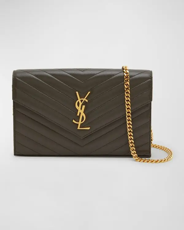 Saint Laurent Monogram Large Wallet On Chain In Smooth Leather - Light Musk