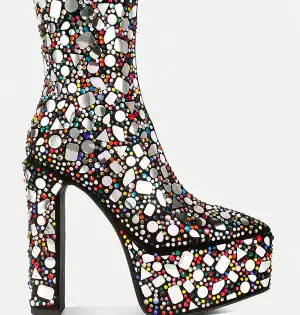 Buy LONDON RAG Fancy Mirror Embellished Platform High Heel Boots ...
