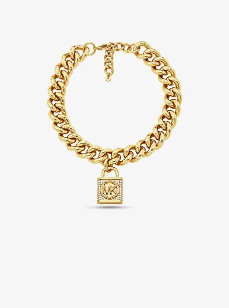 Michael Kors Precious Metal-Plated Brass Pavé Lock Curb Link