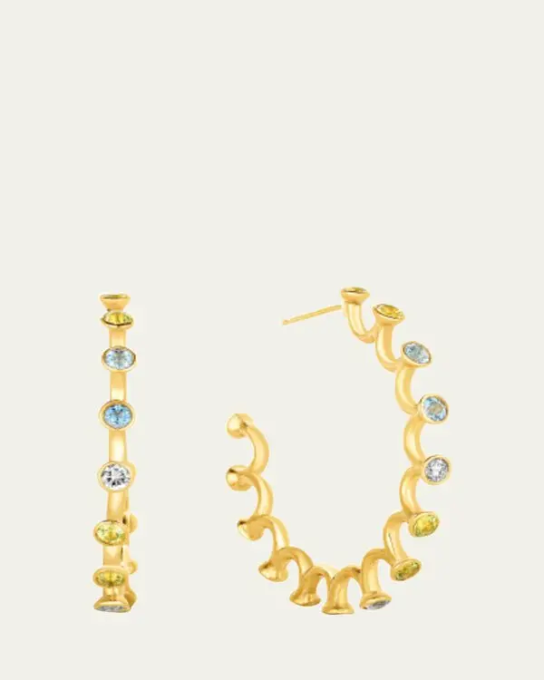 AUDREY C. JEWELS Large Spiral Hoop Earrings With Mixed Stones - Blue/green