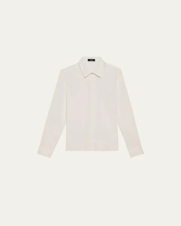 Theory Classic Fitted Silk Shirt - Ivory
