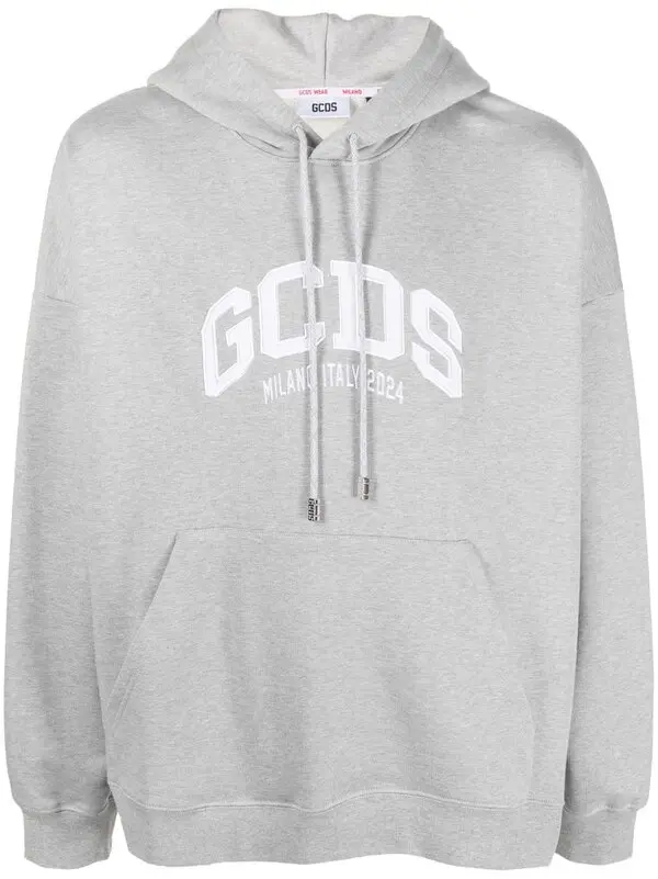 Gcds Logo-patch Cotton Hoodie - Grey